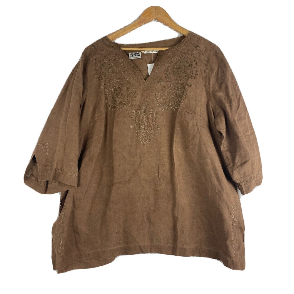 Nikki Valenti Women's 100% Irish Linen Brown Tunic Sh… - Gem